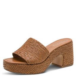 Tamaris Damen Pantolette, Gr. 39cognac, Textil, Flechtoptik, Schuhe, Blockabsatz, Plateau, Sommerschuh in trendiger Flechtoptik