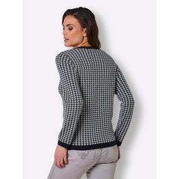 Damen Wollpullover "Merino-Pullover"marine, champagner, gemustert, Gr. 38, CREATION L PREMIUM, Hahnentrittmuster, gemustert, mehrfarbig, 100% Wolle,
