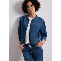 Street One Damen Blousonmedium blau washed, Gr. 42, unifarben, Web, Obermaterial: 100% Baumwolle, Jacken, leicht verk&uuml;rzter Schnitt, mit Blousonkragen