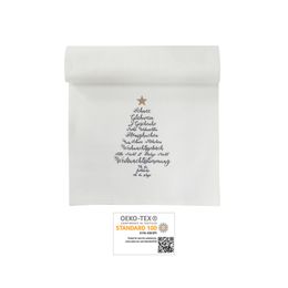 Krasilnikoff Tischl&auml;ufer Christmas Words, Wei&szlig; 130 x 45 cm