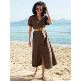 Heine Damen Sommerkleid, Braun, Gr. 40, Maxikleider, Material: Leinen