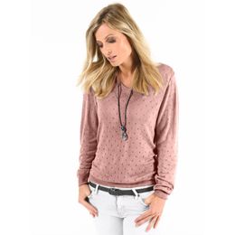 Heine Damen Ajourpullover, Rosa, Gr. 48, V-Ausschnitt Pullover, Material: Viskose
