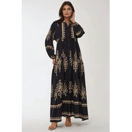 Bedrucktes Langarm-Viskose-Maxikleid