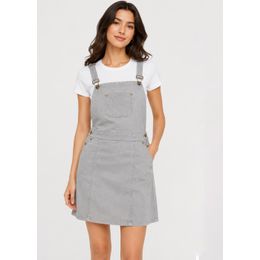 Graues Skater-Mini-Kleid aus Wildleder mit quadratischem Ausschnitt und Latz