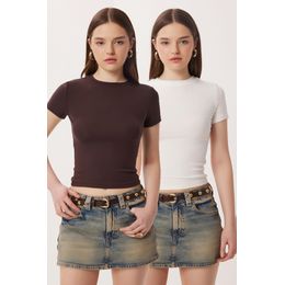 Slim Fit Rundhals-Crop-Top 2er-Pack T-Shirt