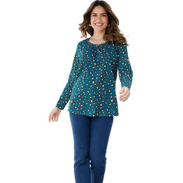 Damen Langarmshirt mit Animalmuster aquapetrol-schoko-bedruckt, Gr&ouml;&szlig;e 38