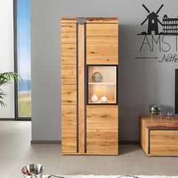 Vitrine Wildeiche / Zerreiche 80x45x204 natur ge&ouml;lt NEW AMSTERDAM #08