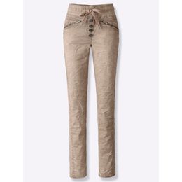 Heine Witt Damen Schlupfhose aus Crinkle-Ware, beige, Gr&ouml;&szlig;e 48