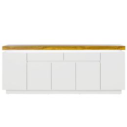 Livetastic Sideboard, Wei&szlig;, Eiche, Holzwerkstoff, 4 F&auml;cher, 2 Schublade(n) Schubladen, 200x80x40 cm, Beleuchtung, Wohnzimmer, Kommoden & Sideboards, Sideboards