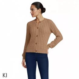 LANDS' END Zopfmuster-Cardigan DRIFTER mit Ballon&auml;rmeln f&uuml;r Damen in Petite-Gr&ouml;&szlig;e, Damen, size: petite, Braun, Baumwolle, by Lands' End