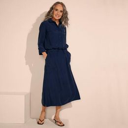 LANDS' END Twill-Midirock f&uuml;r Damen, Damen, size: regular, Blau, Polyester/Viskose, by Lands' End