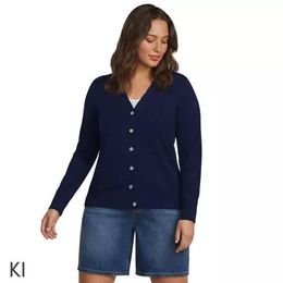 LANDS' END Feinstrick-Baumwollcardigan mit unterlegtem Ausschnitt in Plus-Gr&ouml;&szlig;e, Damen, size: plus, Blau, Baumwolle, by Lands' End