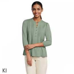 LANDS' END Baumwolle/Modal-Biesenshirt mit 3/4-&Auml;rmeln f&uuml;r Damen, Damen, size: regular, Gr&uuml;n, Elasthan/Baumwoll-Mischung/Synthetic-blend, by Lands' End