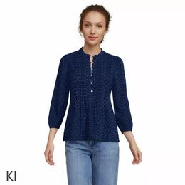 LANDS' END Baumwolle/Modal-Biesenshirt mit 3/4-&Auml;rmeln f&uuml;r Damen, Damen, size: regular, Blau, Elasthan/Baumwoll-Mischung/Synthetic-blend, by Lands' End