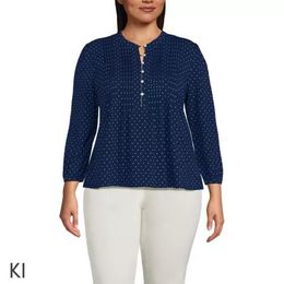 LANDS' END Baumwolle/Modal-Biesenshirt mit 3/4-&Auml;rmeln f&uuml;r Damen in Plus-Gr&ouml;&szlig;e, Damen, size: plus, Blau, Elasthan/Baumwoll-Mischung/Synthetic-blend, by Lands' End