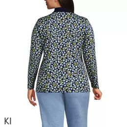 LANDS' END Supima-Poloshirt mit langen &Auml;rmeln f&uuml;r Damen in Plus-Gr&ouml;&szlig;e, Damen, size: plus, Blau, Baumwolle, by Lands' End