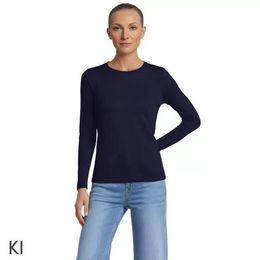 LANDS' END Supima-Shirt, Langarm, Damen, size: regular, Blau, Baumwolle, by Lands' End