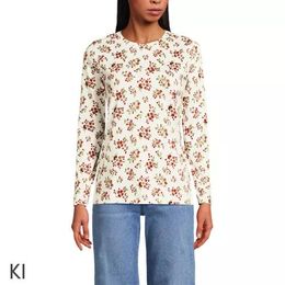 LANDS' END Supima-Shirt, Langarm, Damen, size: regular, Elfenbein, Baumwolle, by Lands' End