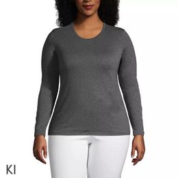 LANDS' END Supima-Shirt, Langarm in Plus-Gr&ouml;&szlig;e, Damen, size: plus, Grau, Baumwolle, by Lands' End