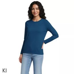 LANDS' END Supima-Shirt, Langarm, Damen, size: regular, Blau, Baumwolle, by Lands' End