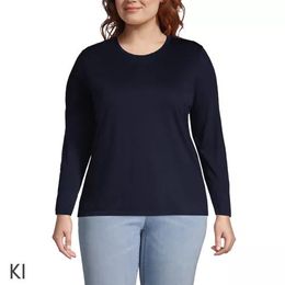 LANDS' END Supima-Shirt, Langarm in Plus-Gr&ouml;&szlig;e, Damen, size: plus, Blau, Baumwolle, by Lands' End