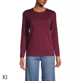 LANDS' END Supima-Shirt, Langarm, Damen, size: regular, Rot, Baumwolle, by Lands' End