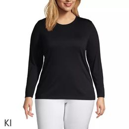 LANDS' END Supima-Shirt, Langarm in Plus-Gr&ouml;&szlig;e, Damen, size: plus, Schwarz, Baumwolle, by Lands' End