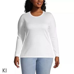 LANDS' END Supima-Shirt, Langarm in Plus-Gr&ouml;&szlig;e, Damen, size: plus, Wei&szlig;, Baumwolle, by Lands' End