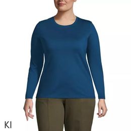 LANDS' END Supima-Shirt, Langarm in Plus-Gr&ouml;&szlig;e, Damen, size: plus, Grau, Baumwolle, by Lands' End