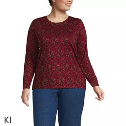 LANDS' END Supima-Shirt, Langarm in Plus-Gr&ouml;&szlig;e, Damen, size: plus, Rot, Baumwolle, by Lands' End