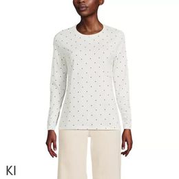 LANDS' END Supima-Shirt, Langarm, Damen, size: regular, Elfenbein, Baumwolle, by Lands' End