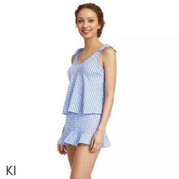 LANDS' END Tankini-Top mit geknoteten Tr&auml;gern und Flattersaum f&uuml;r Damen, Damen, size: regular, Blau, Elasthan/Nylon-Mischung, by Lands' End