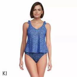 LANDS' END Tankini-Top mit geknoteten Tr&auml;gern und Flattersaum f&uuml;r Damen, Damen, size: regular, Blau, Elasthan/Nylon-Mischung, by Lands' End