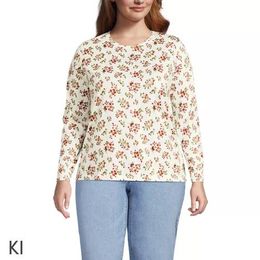LANDS' END Supima-Shirt, Langarm in Plus-Gr&ouml;&szlig;e, Damen, size: plus, Elfenbein, Baumwolle, by Lands' End