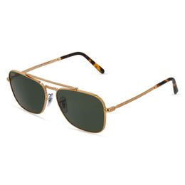 Ray-Ban RB 3636 NEW CARAVAN | Unisex-Sonnenbrille | Fassung: Vollrand, Quadratisch, Metall, Gold | Glasfarbe: Gr&uuml;n