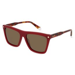 Polaroid PLD 4164/S/X | Damen-Sonnenbrille | Fassung: Vollrand, Quadratisch, Acetat, Burgunder | Glasfarbe: Braun