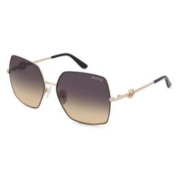 Guess GU00285 | Damen-Sonnenbrille | Fassung: Vollrand, Quadratisch, Metall, Schwarz | Glasfarbe: Braun Verlaufend