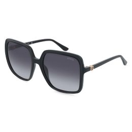 Guess GU00280 | Damen-Sonnenbrille | Fassung: Vollrand, Quadratisch, Kunststoff, Schwarz Gl&auml;nzend | Glasfarbe: Grau Verlaufend