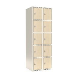 5er-Schlie&szlig;fachschrank Fydor, HPL, 2 Abteile, wei&szlig;/Birke, B 600 mm, flache Dachform, Vorh&auml;ngeschloss kaiserkraft