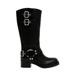 Steve Madden - "Eastern" Motorrad-Stiefel f&uuml;r Damen, Leder, mit Schnalle (Schwarz)