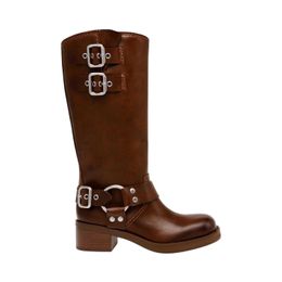 Steve Madden - "Eastern" Motorrad-Stiefel f&uuml;r Damen, Leder, mit Schnalle (Braun)
