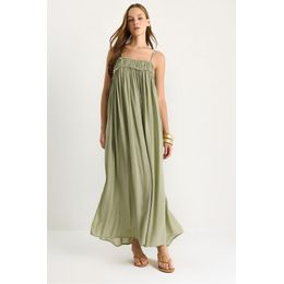 Besticktes Maxi-Kleid mit quadratischem Kragen
