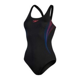 Speedo - "Placement" Badeanzug f&uuml;r Damen, Halboffener R&uuml;cken (Schwarz/Rot)