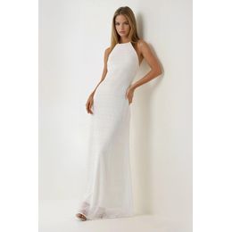 Strukturiertes Neckholder-Maxikleid