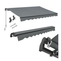 Juskys Markise 250 x 200 cm f&uuml;r Terrasse & Balkon - mit Kurbel & Halterung - Gelenkarmmarkise Grau