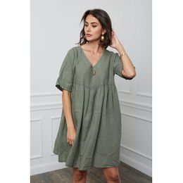 Fleur de Lin Leinen-Kleid "Etsy" in Khaki - 66% | Gr&ouml;&szlig;e XXL | Damen-kleider