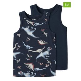 name it 2er-Set: Unterhemden "Dino" in Dunkelblau - 35% | Gr&ouml;&szlig;e 92 | Kinder-waesche