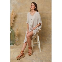 Fleur de Lin Leinen-Kleid "Cadence" in Beige - 73% | Gr&ouml;&szlig;e XXL | Damen-kleider