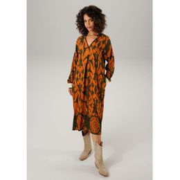 Aniston Kleid in Orange/ Khaki - 56% | Gr&ouml;&szlig;e 46 | Damen-kleider