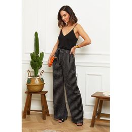Le Monde du Lin Leinen-Hose in Schwarz/ Wei&szlig; - 60% | Gr&ouml;&szlig;e 38/40 | Damenhosen